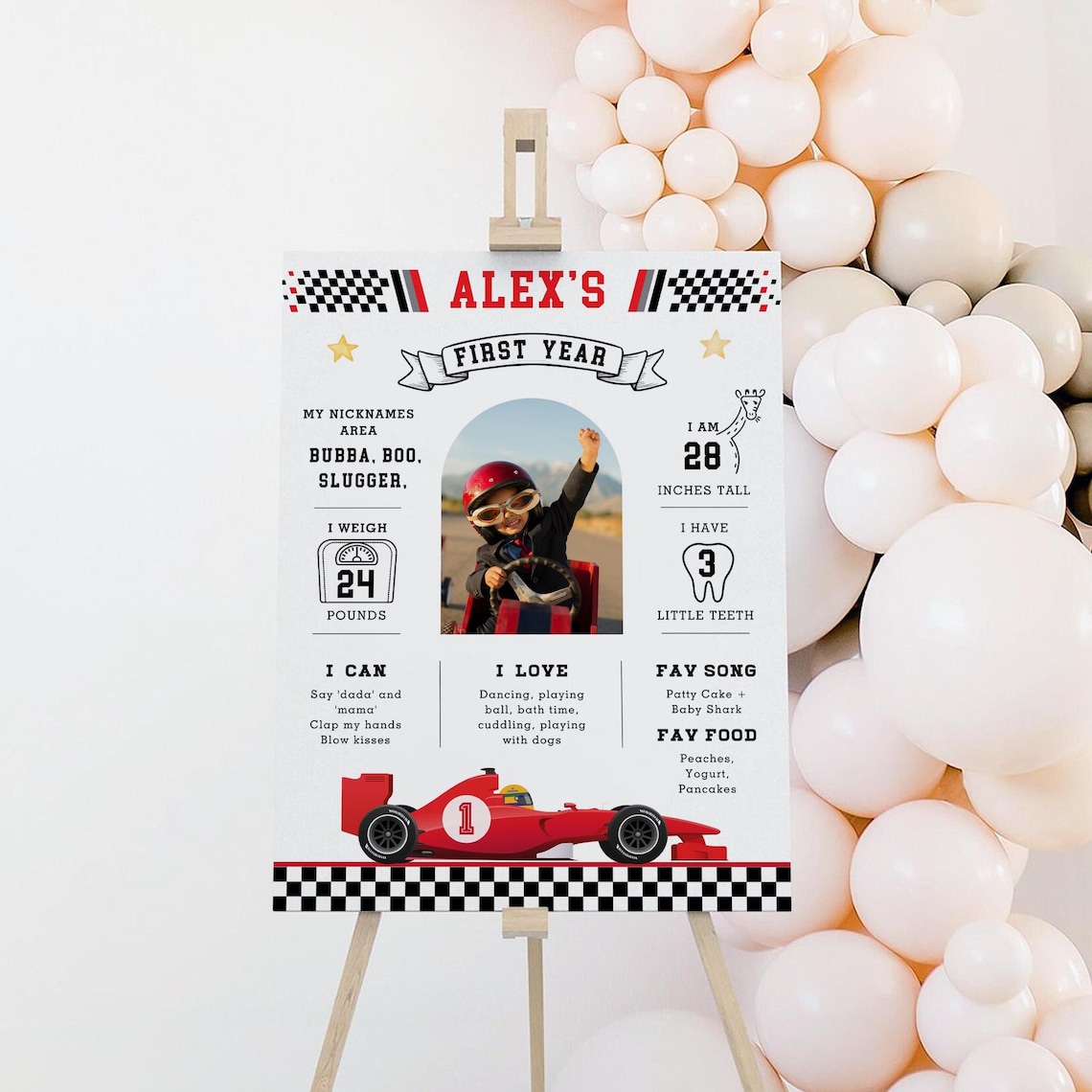 Fast One 1st Birthday Milestone Poster, Editable Race Car Birthday ...