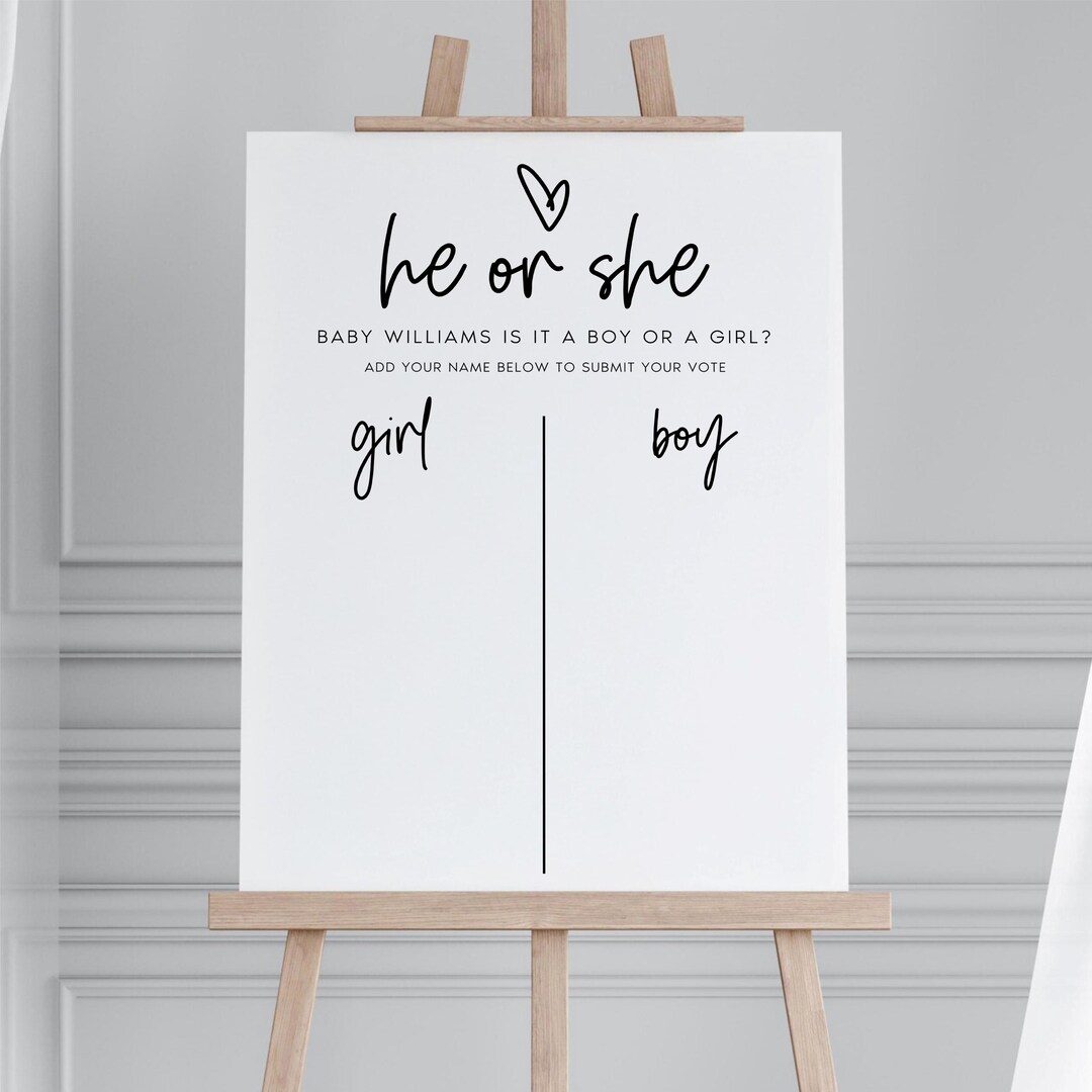 Gender Reveal Voting Sign: He or She Baby Shower Game (digital Download ...