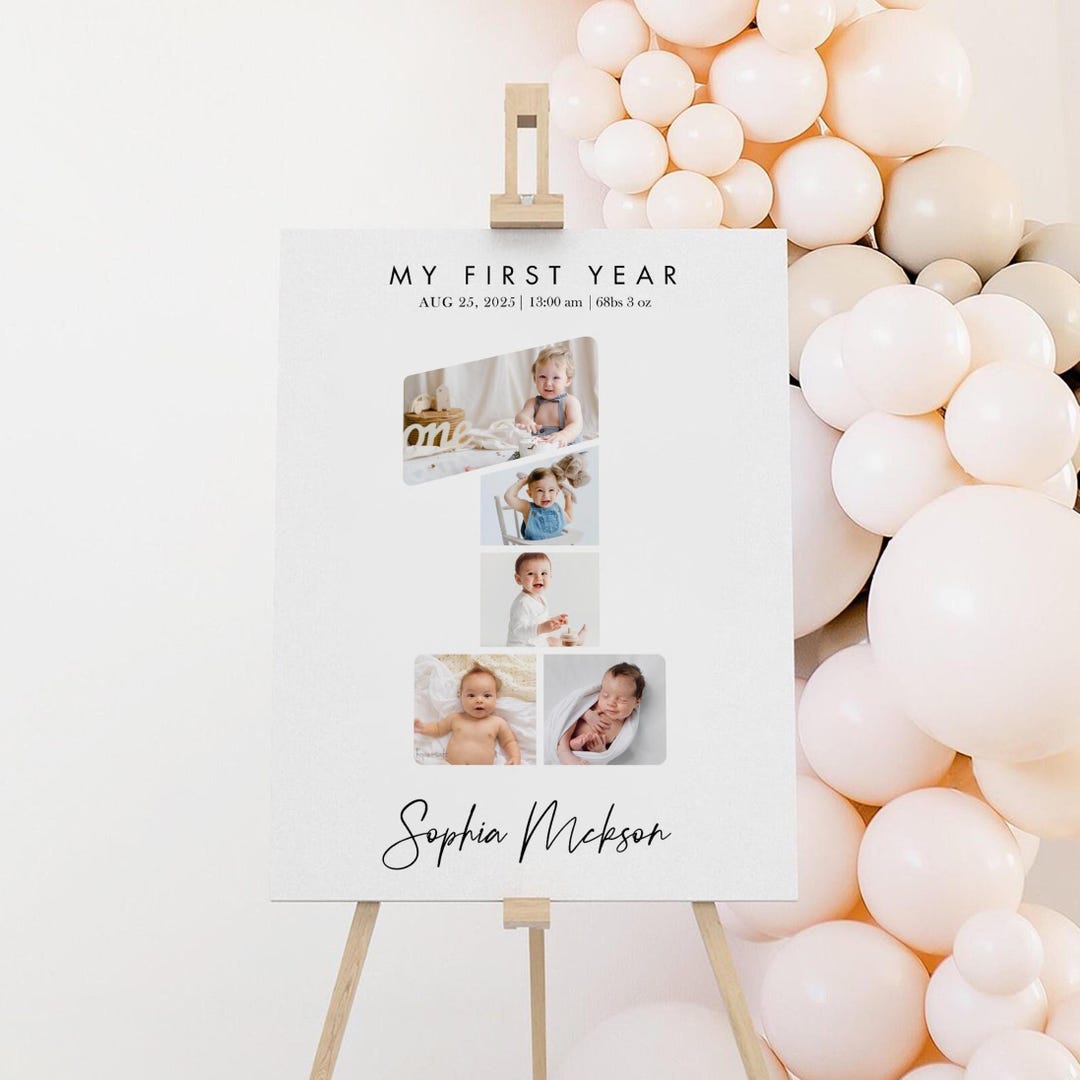 First Birthday Photo Collage: Number 1 Template (digital Download) - Etsy