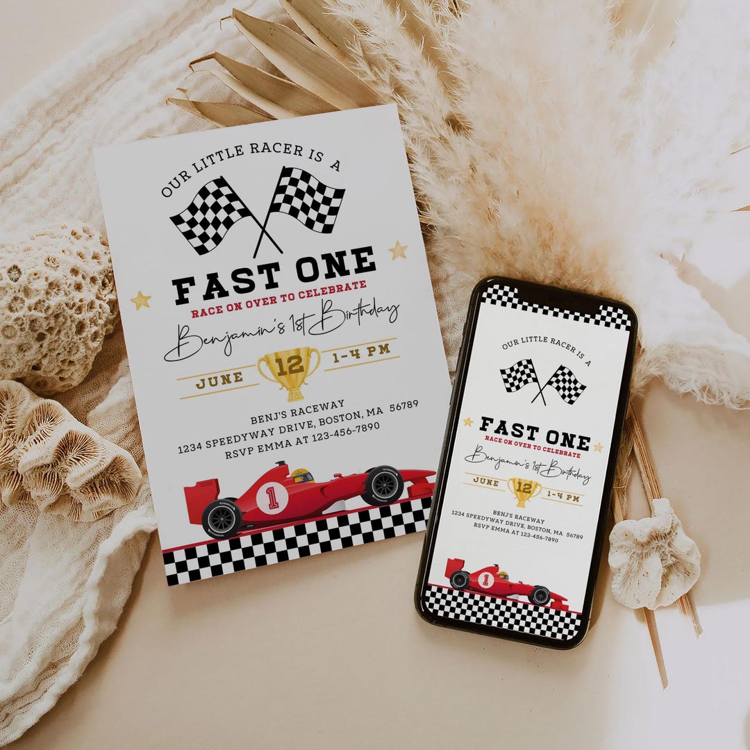 Fast One Birthday Invitation, Printable Race Car Birthday Invite, 1st ...