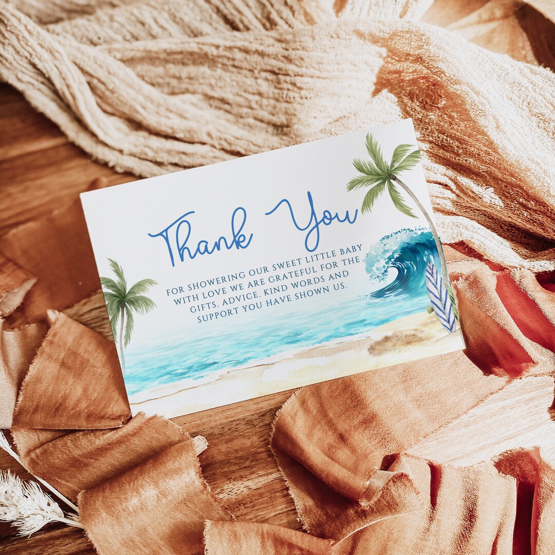 Baby Shower Thank You Card Template, Ocean & Beach Thank You Folded ...