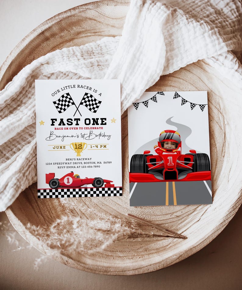 Race Car 1st Birthday Invitation: Fast One Party (printable) - Etsy