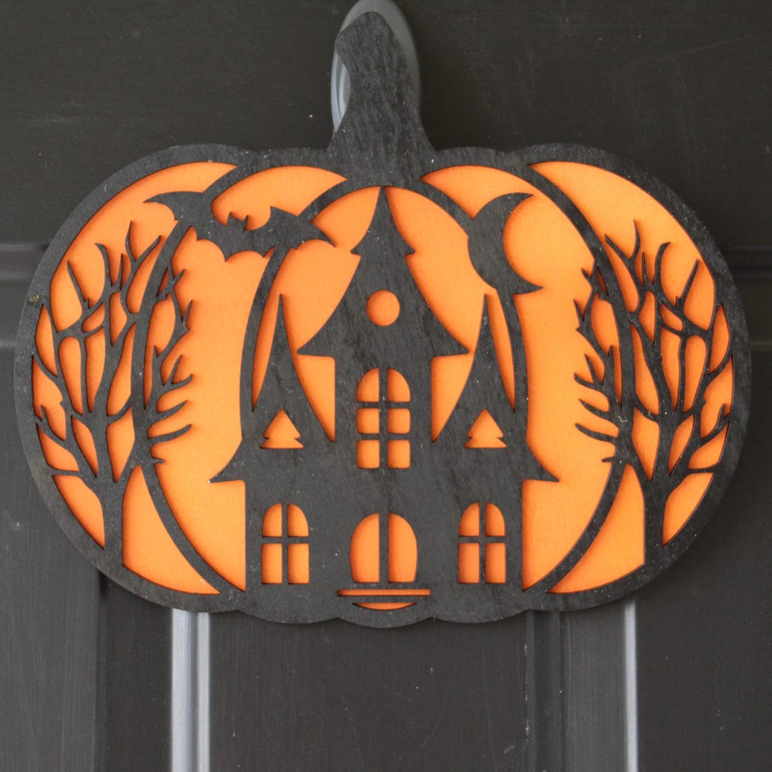 DIY Haunted House and Trees Pumpkin Halloween Wooden Wall Decor - Etsy
