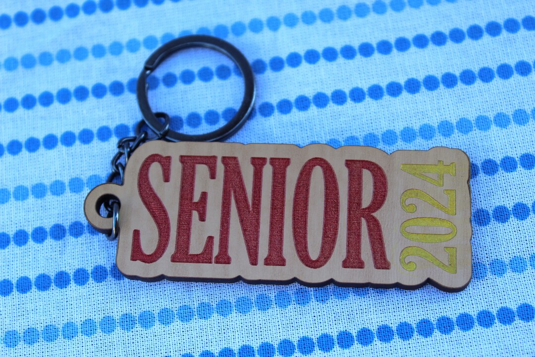 BLOCK Text Senior Keychain | Wooden | School Colors | Graduation Gift ...