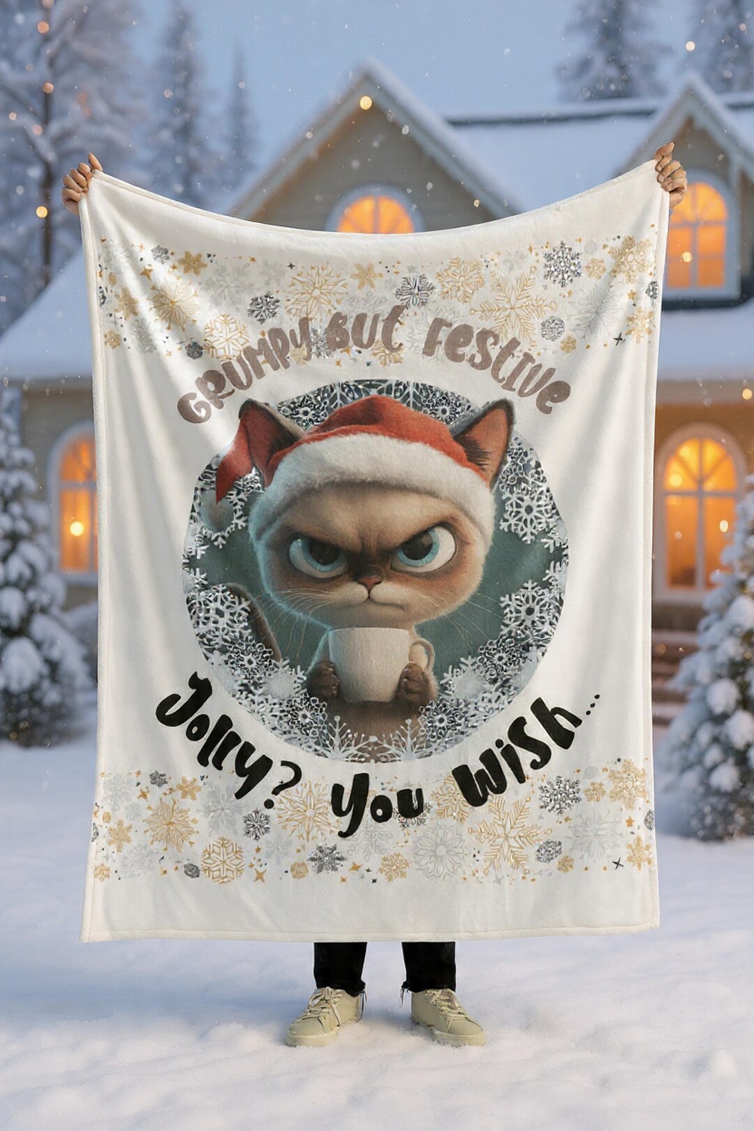 Grumpy but Festive Christmas Blanket | Funny Holiday Throw Blanket ...