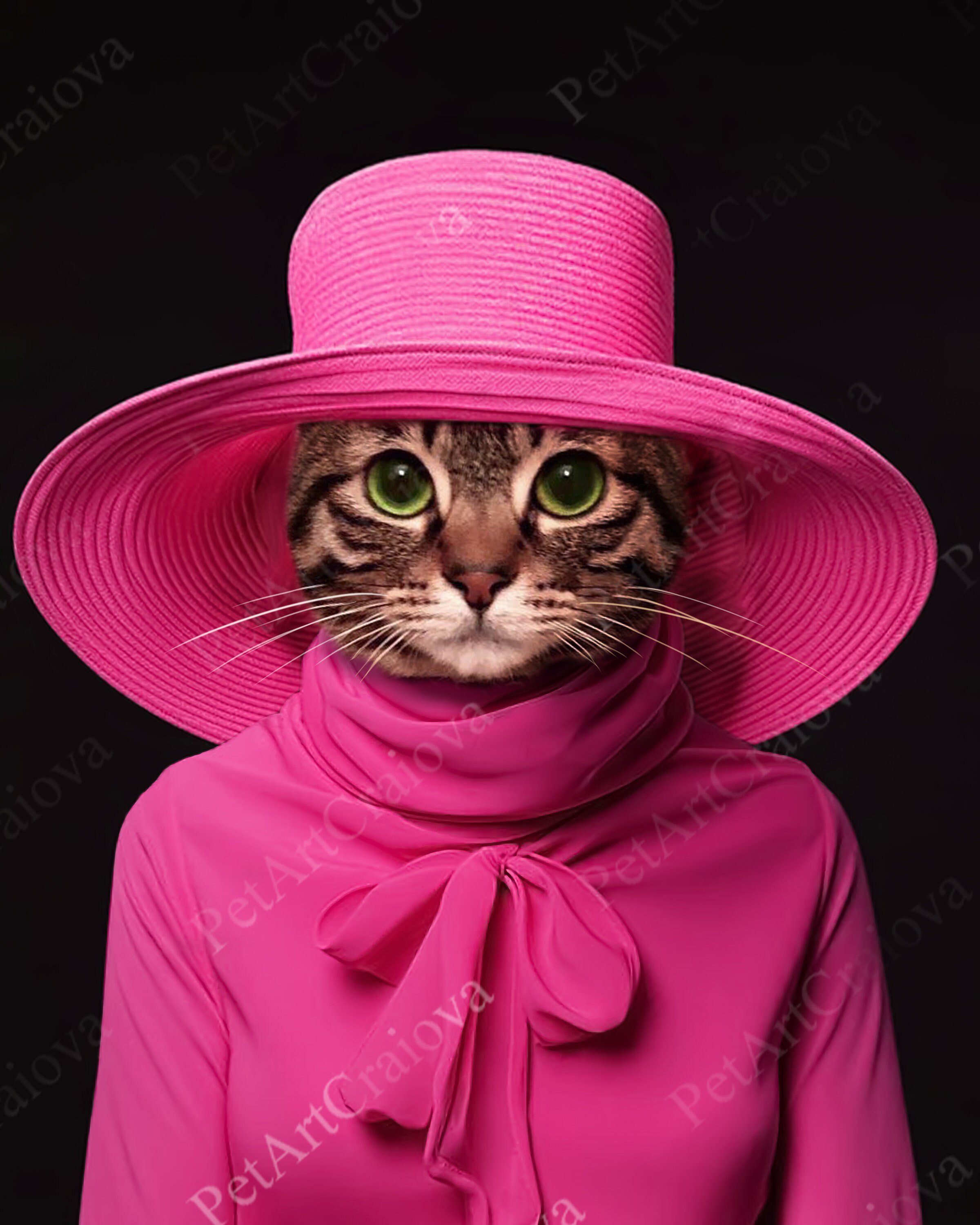 Cat in Pink Raspberry Costume With Hat, Custom Fashion Pet Portrait ...
