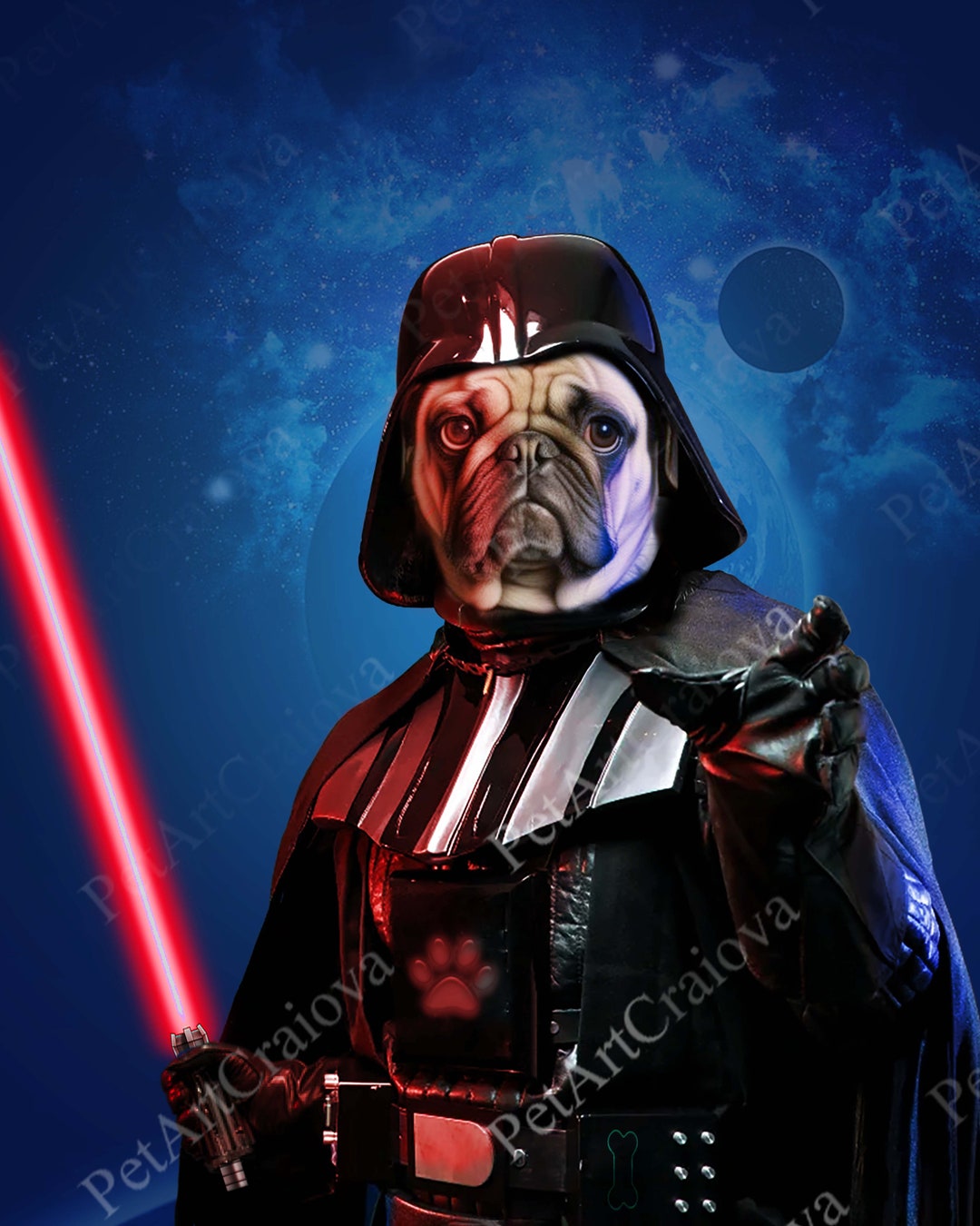 Pug Dog Star Wars Darth Vader Custom Portrait From Photo, Personalized ...