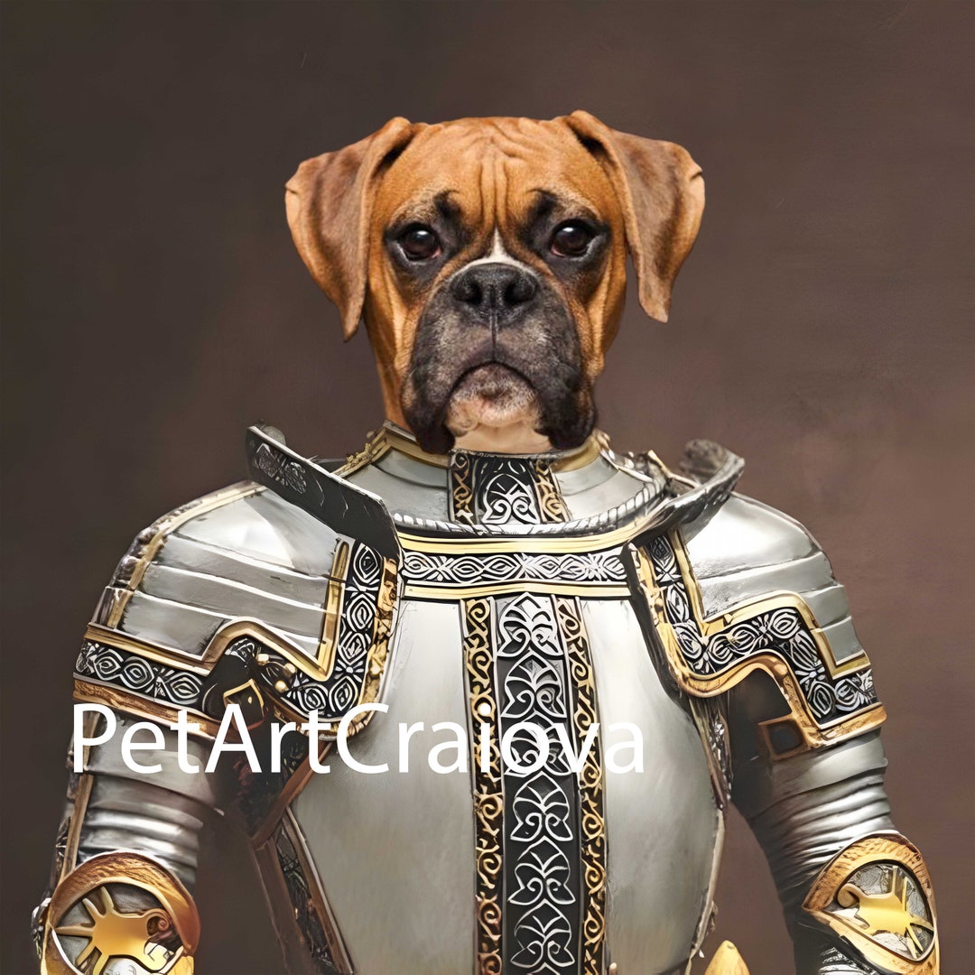 Bulldog in Knight Medieval Armor, Custom Dog Portrait Digital Print ...