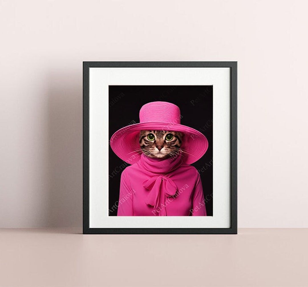 Cat in Pink Raspberry Costume With Hat, Custom Fashion Pet Portrait ...
