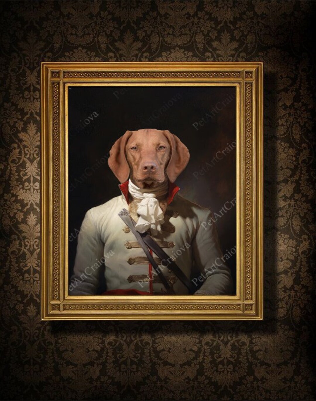 Aristocratic White Suit Vizsla Dog Portrait From Photo, Custom Royal ...