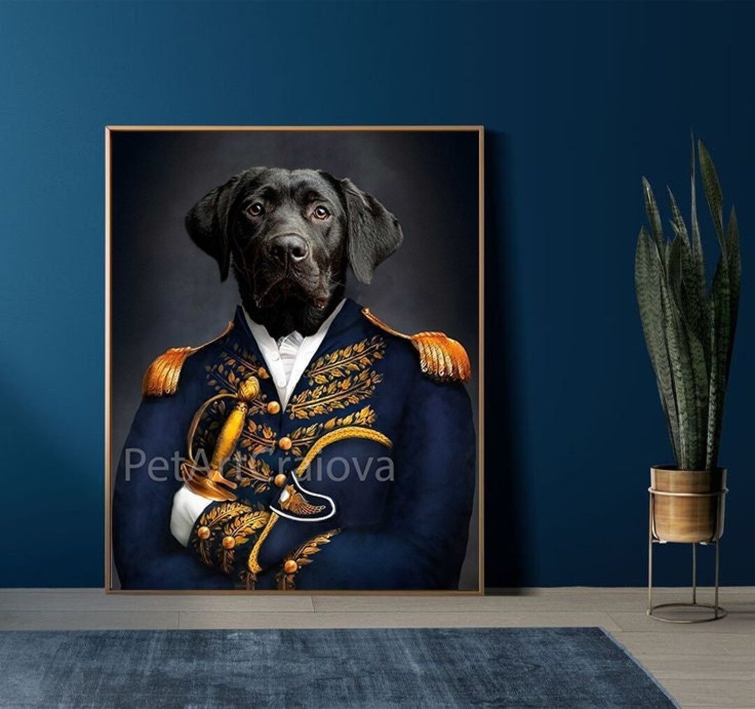 Labrador Dog in Military General Costume, Custom Dog Portrait From ...