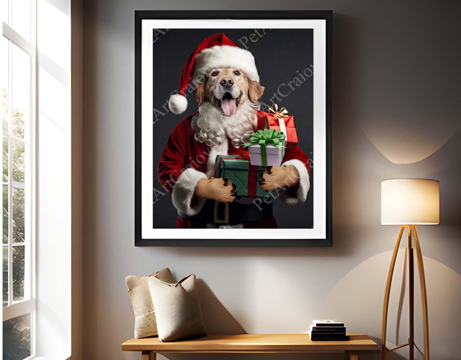Santa Claus Dog Custom Portrait From Photo, Personalized Christmas Pet ...