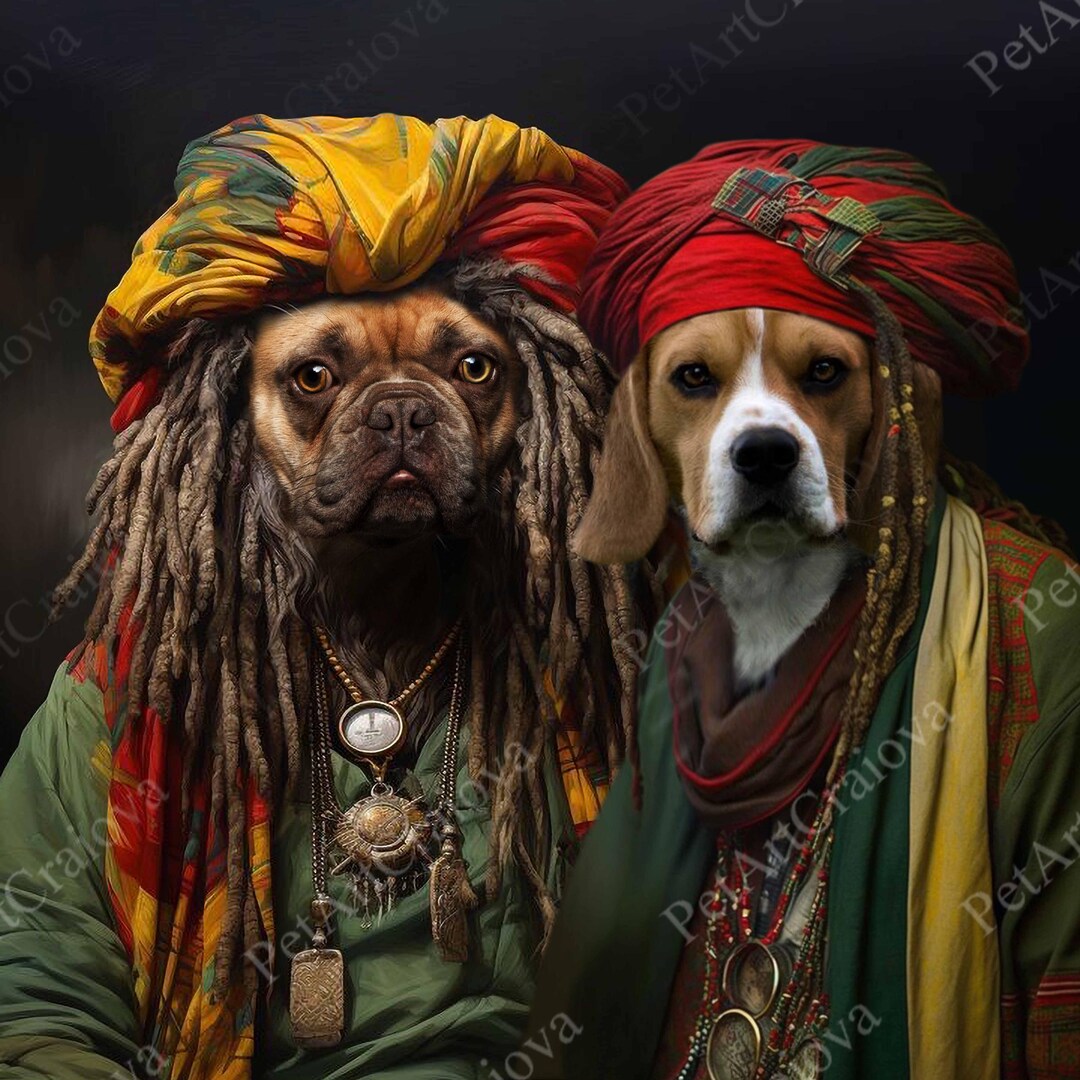 Dog\cat Couple in Rasta Man Costume, Custom Rastafarian Pet Portrait ...