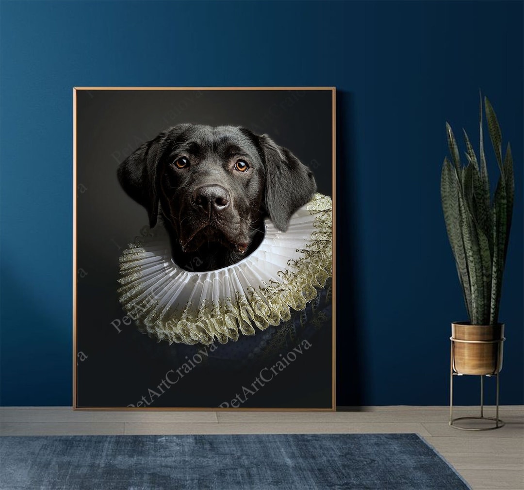 Black Labrador With Ruff Collar, Custom Royal Dog Portrait From Photo ...
