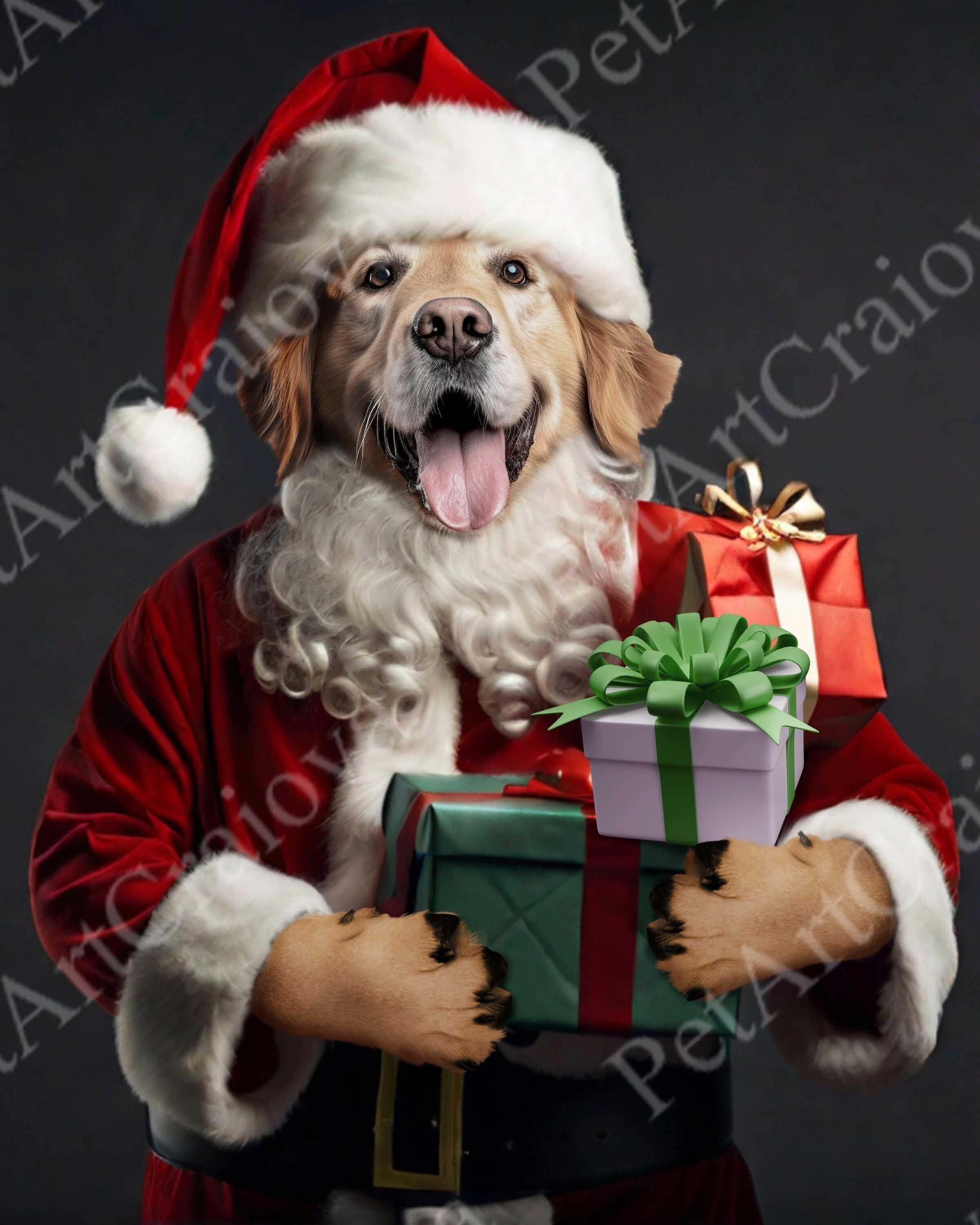 Santa Claus Dog Custom Portrait From Photo, Personalized Christmas Pet ...