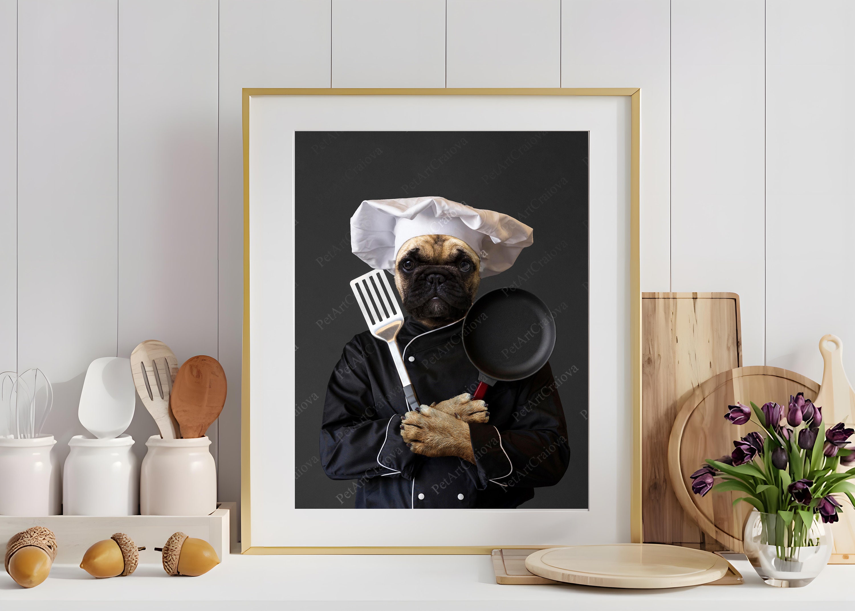 Pet Portrait From Photo, Chef Pet, Custom Dog Portrait, Cat Portrait ...