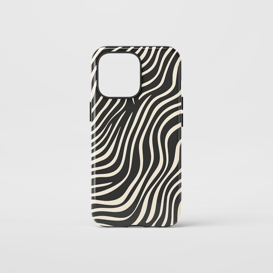 Abstract Op Art Phone Case With Black and Cream Wavy Lines, Minimalist ...