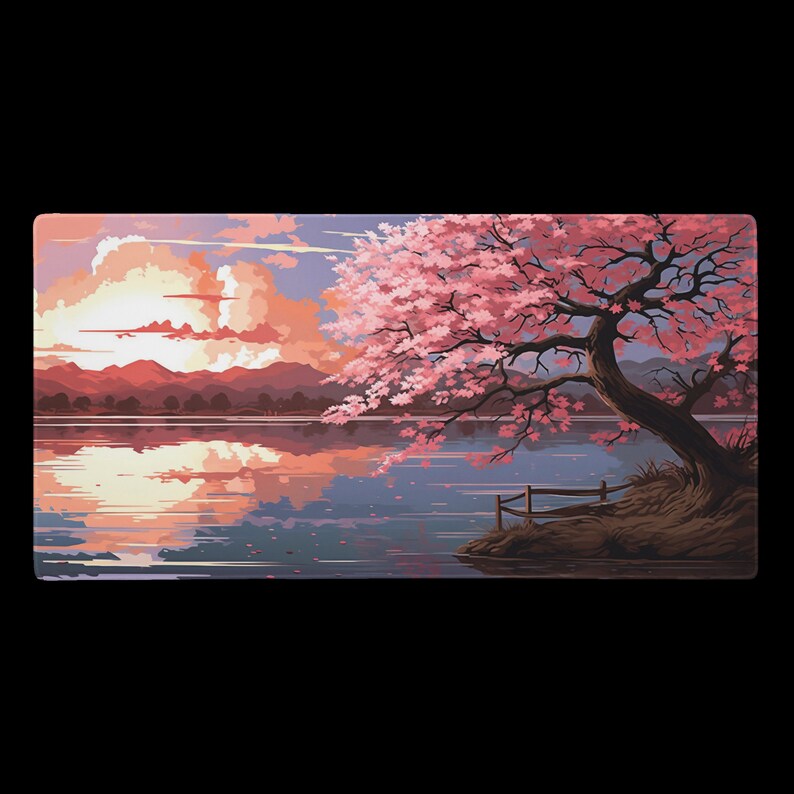 Japanese Sakura Tree Street Pixel Art Mouse Pad, Anime Pixel Art Lo-fi ...