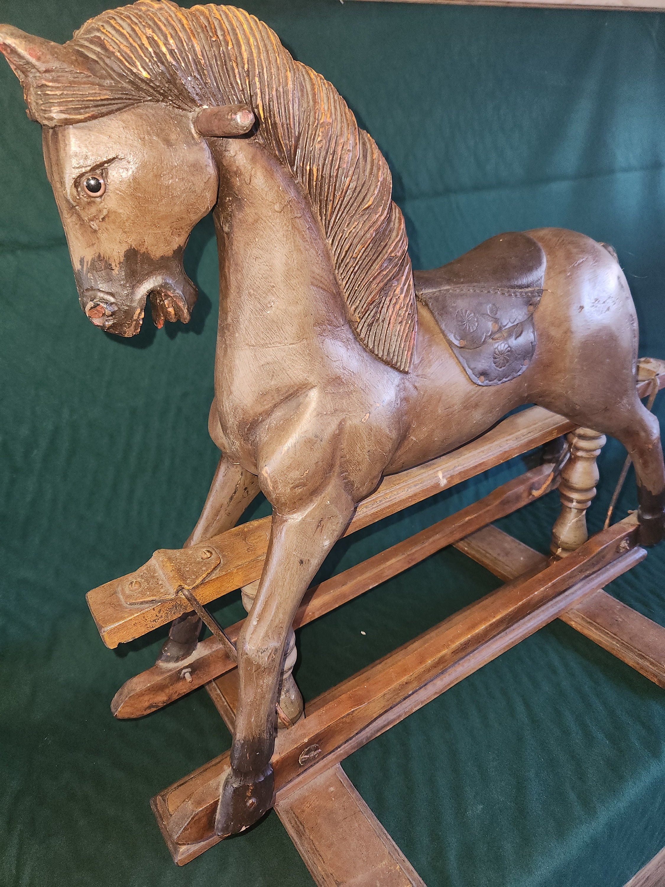 Antique Wood Carved Rocking Horse - Etsy