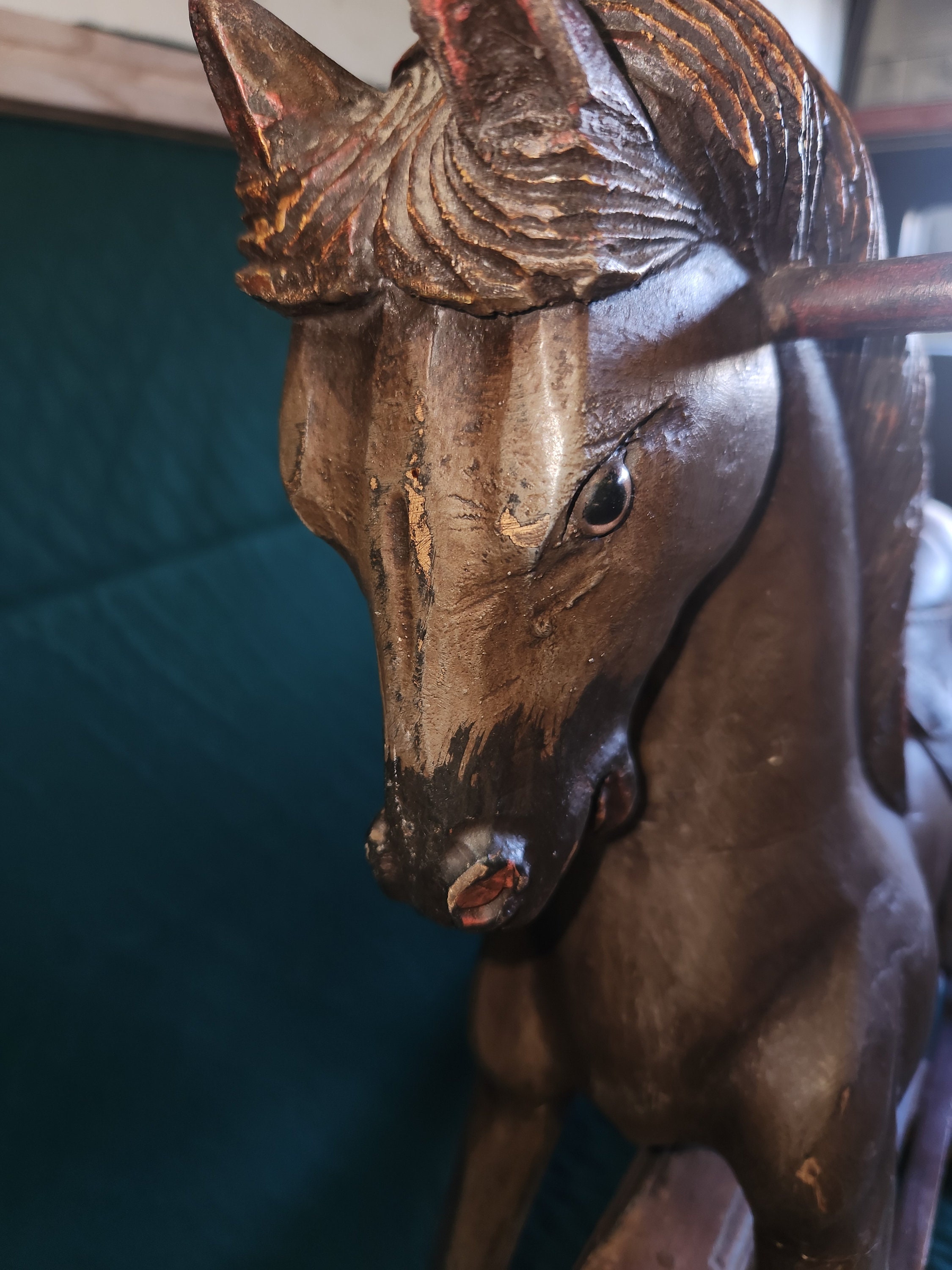 Antique Wood Carved Rocking Horse - Etsy