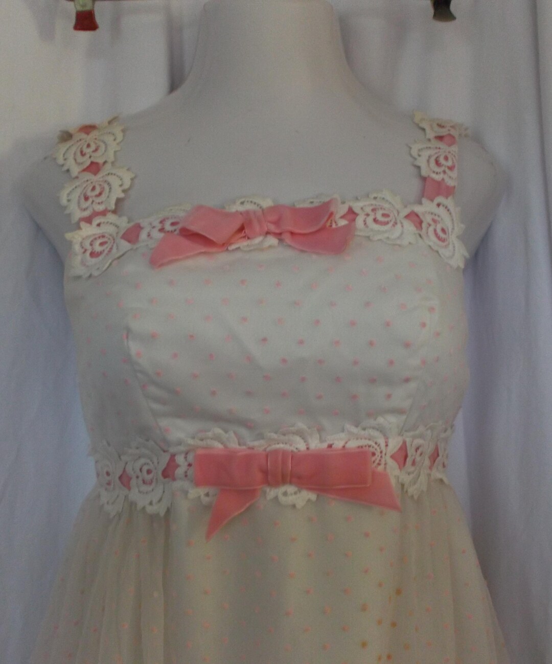 Vintage 70's Nadine Junior Pink Dotted Swiss Barbie Style Maxi Sun ...