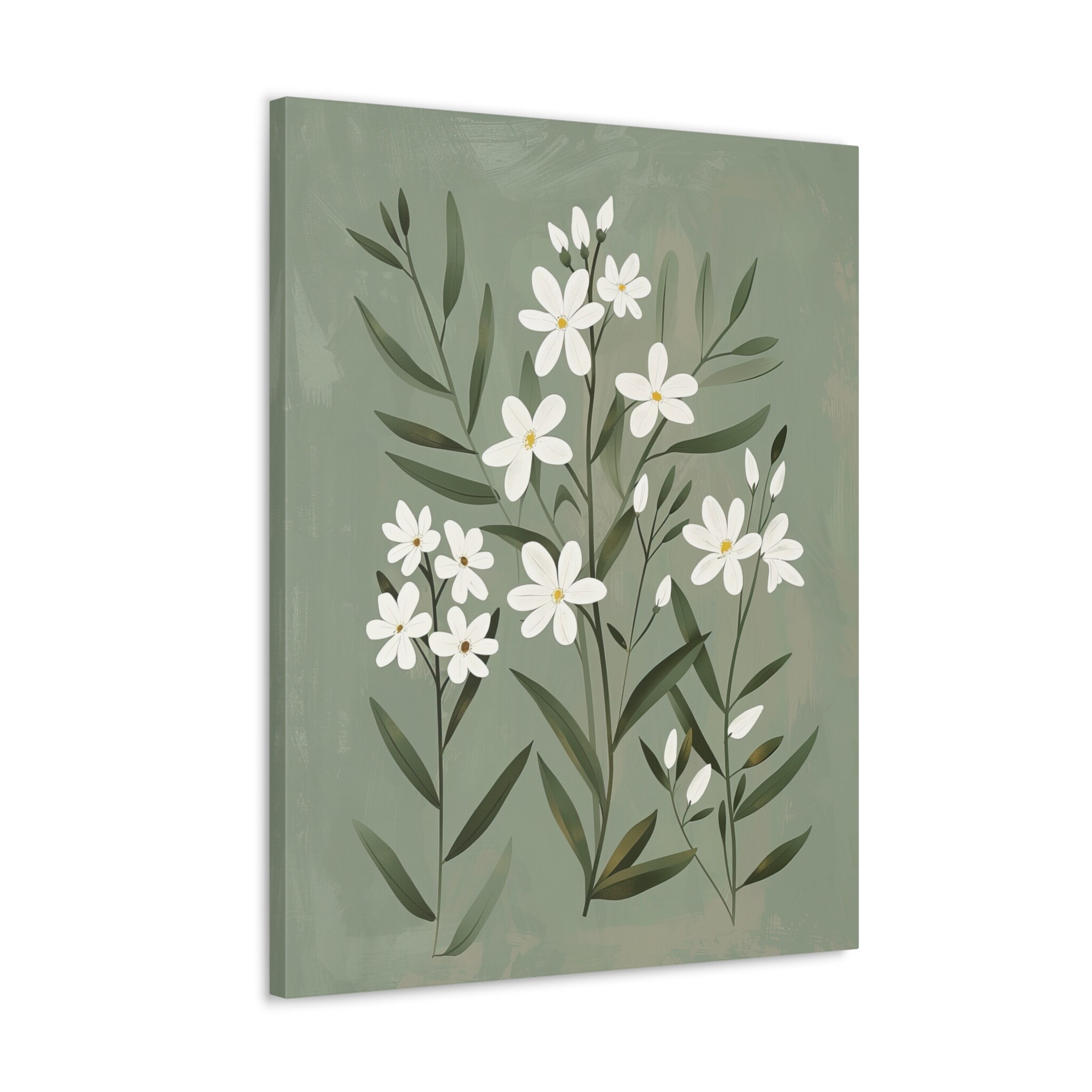 Floral Sage Green Wall Art Canvas Print, Sage Green Botanical Boho Wall ...