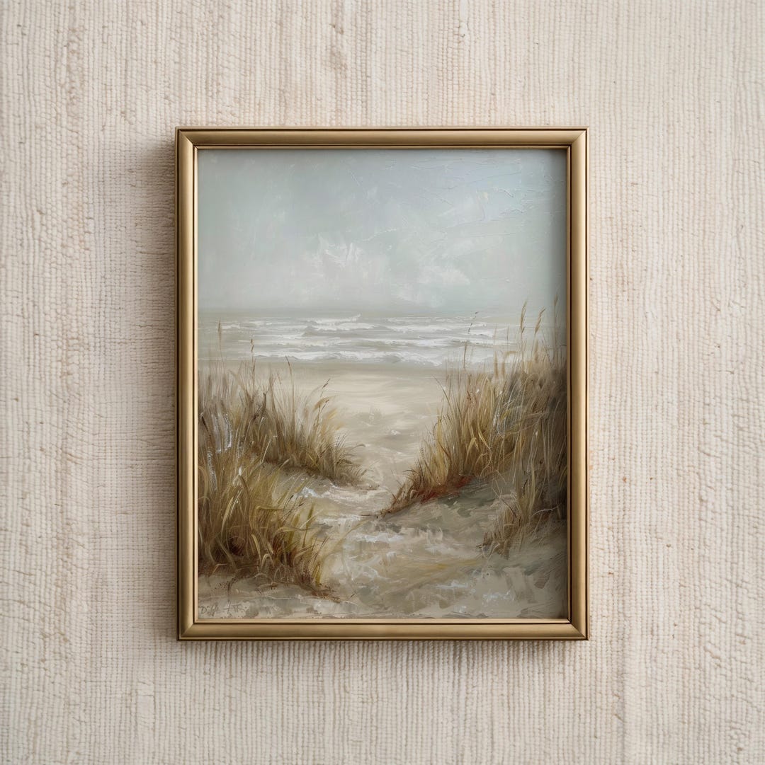 Coastal Wall Art Print, Neutral Beach Landscape Painting, Rustic Beach ...