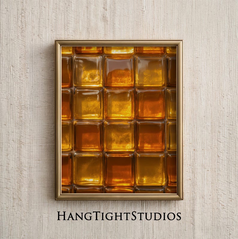 Amber Glass Tile Wall Art Print, Retro Orange Glass Blocks Poster, Mid ...