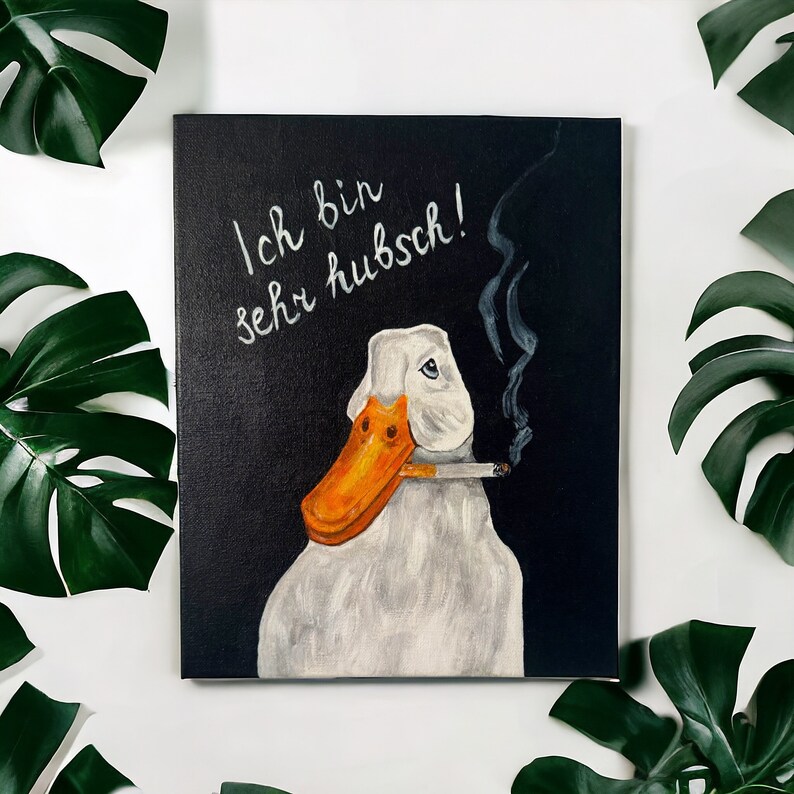 Duck With Cigarette Black Duck Goose Duck Original Acrylic Painting - Etsy