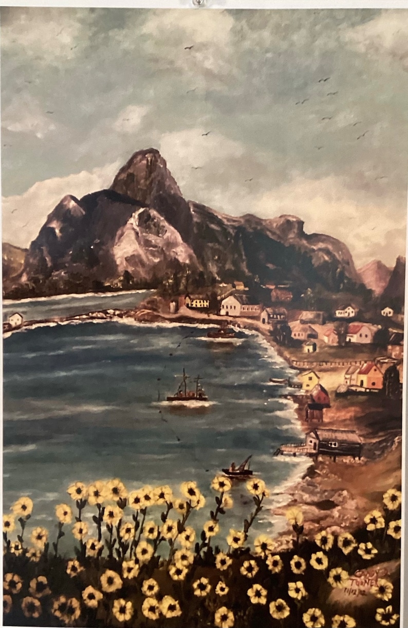 Norway’s Village on a Beautiful Day, 11 X 17 Print From an Original Oil ...