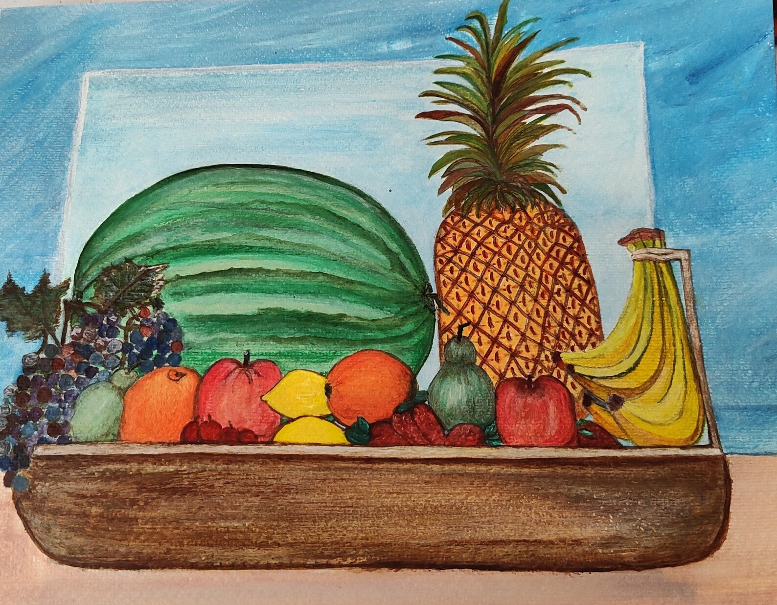 Fruit Bowl With Blue Background, 11x14 Print From an Original Acrylic ...