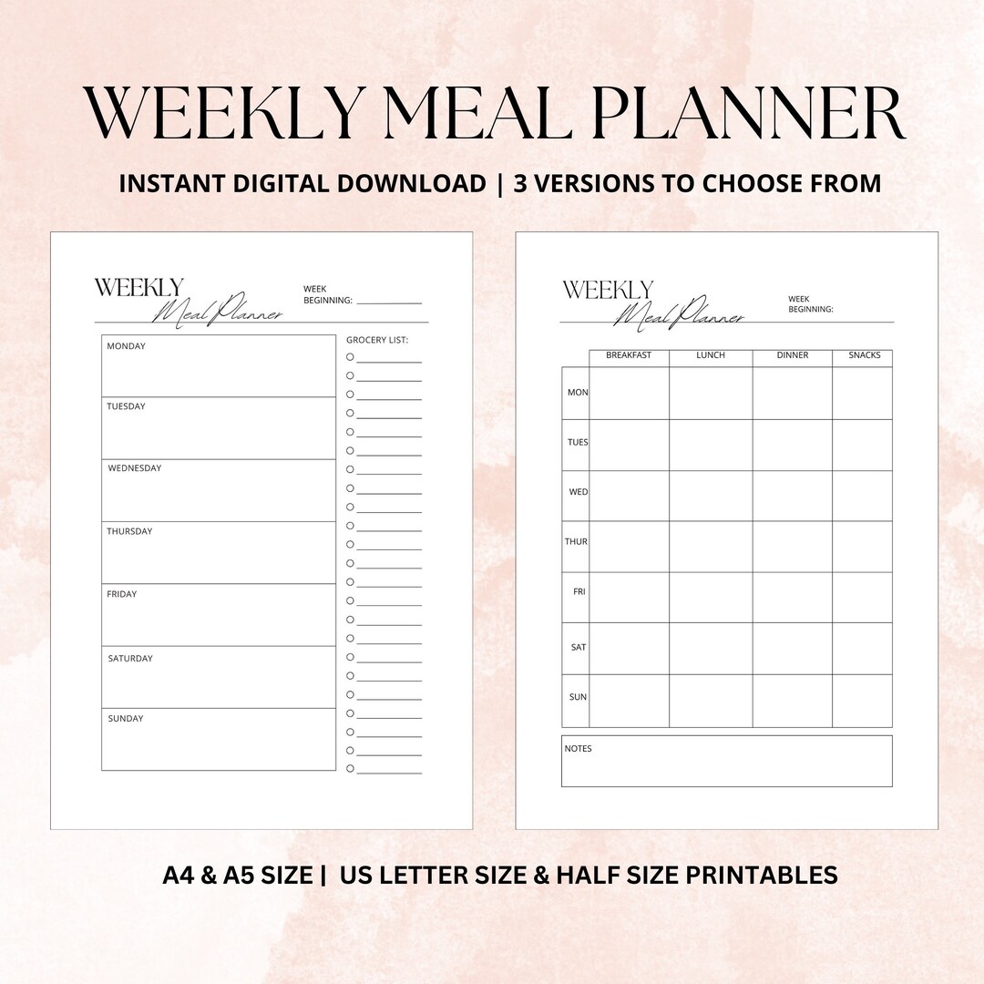 Simple Weekly Meal Planner | Grocery List Combo | 3 Options to Choose ...