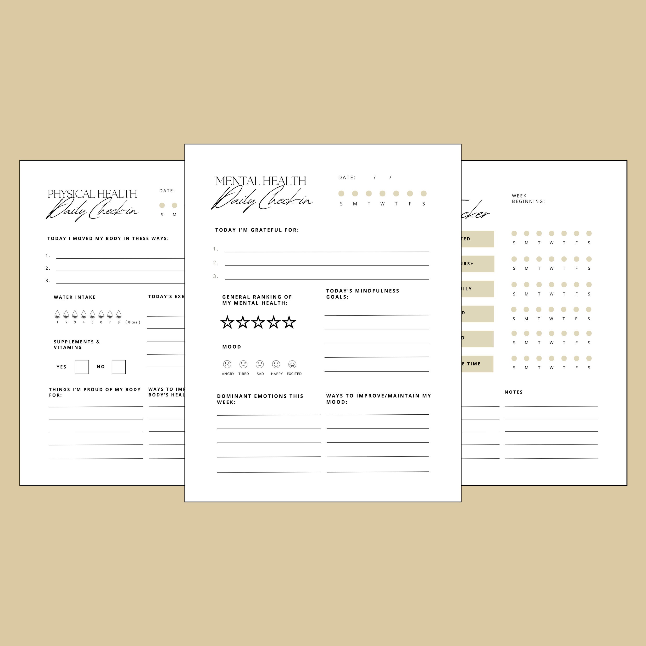 Daily Mental & Physical Health Check-in Sheets Journal Insert Pages A4 ...