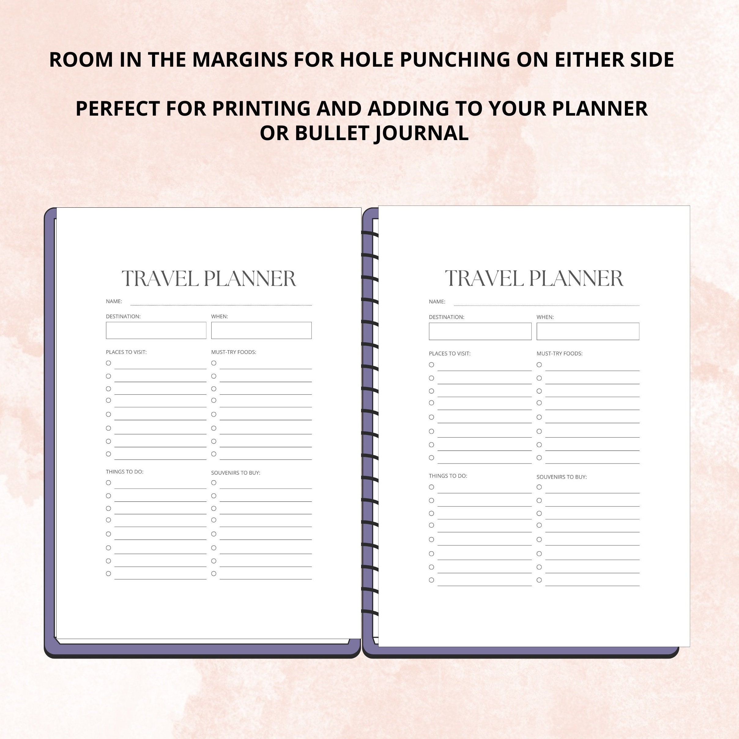 Travel Planner | Travel Checklist | Template | Printable PDF Digital ...