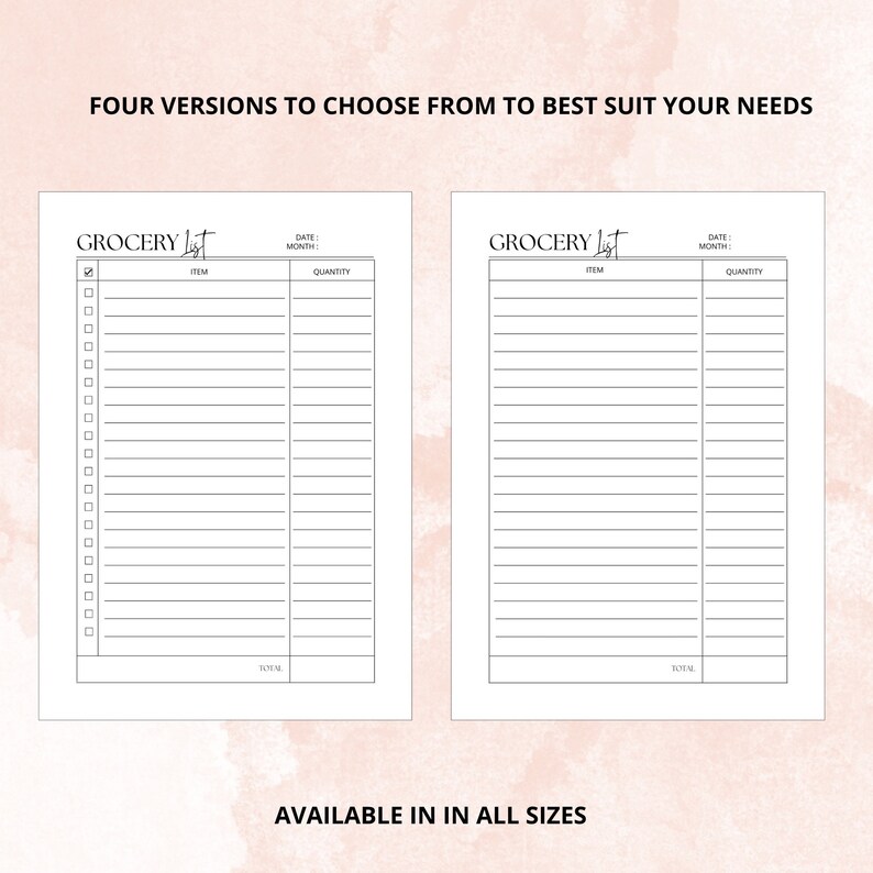 Simple Grocery List | Multiple Design Options |printable Digital ...