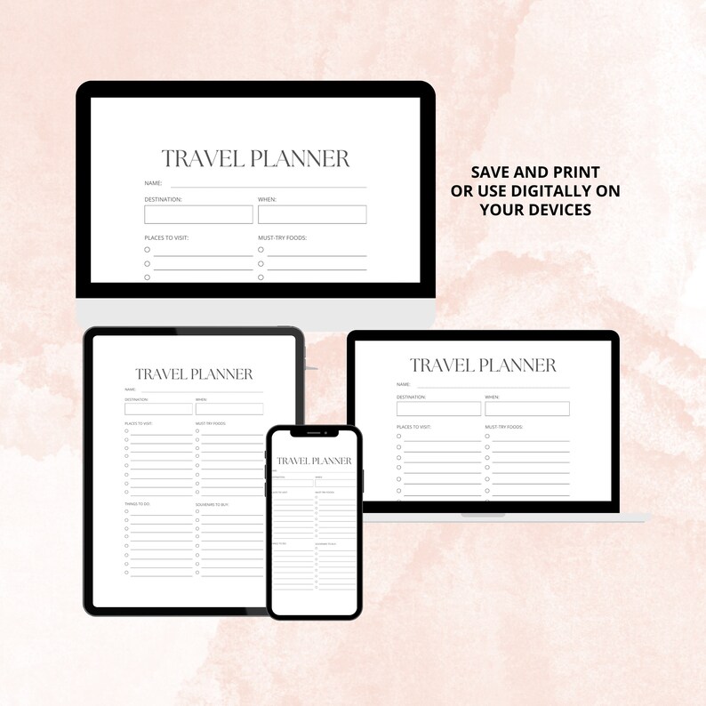 Travel Planner | Travel Checklist | Template | Printable PDF Digital ...