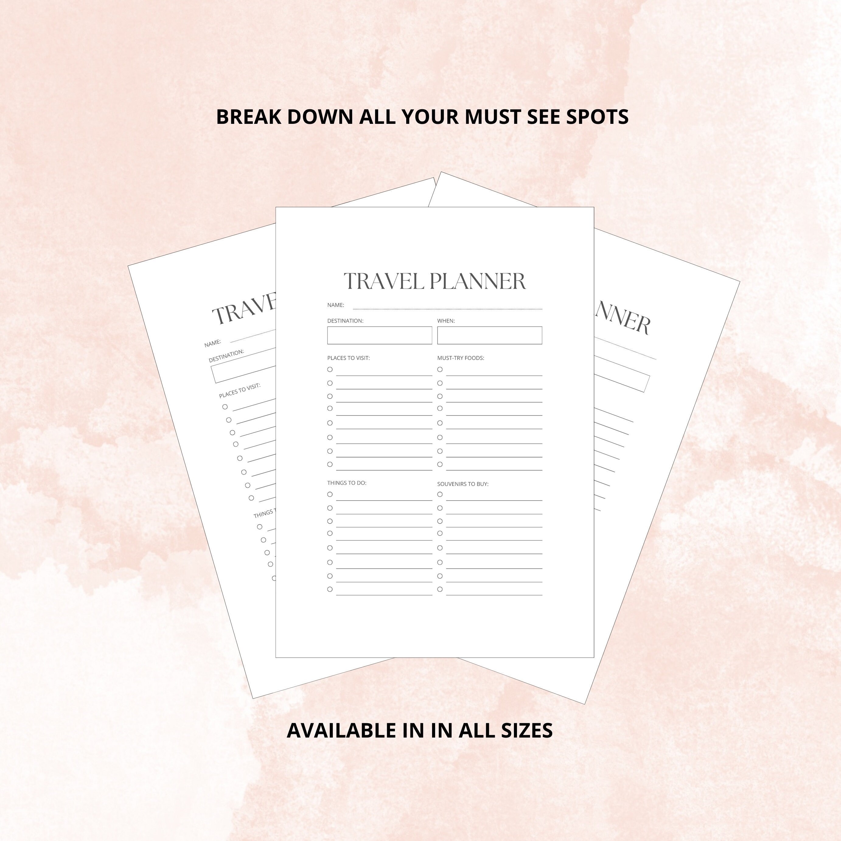 Travel Planner | Travel Checklist | Template | Printable PDF Digital ...
