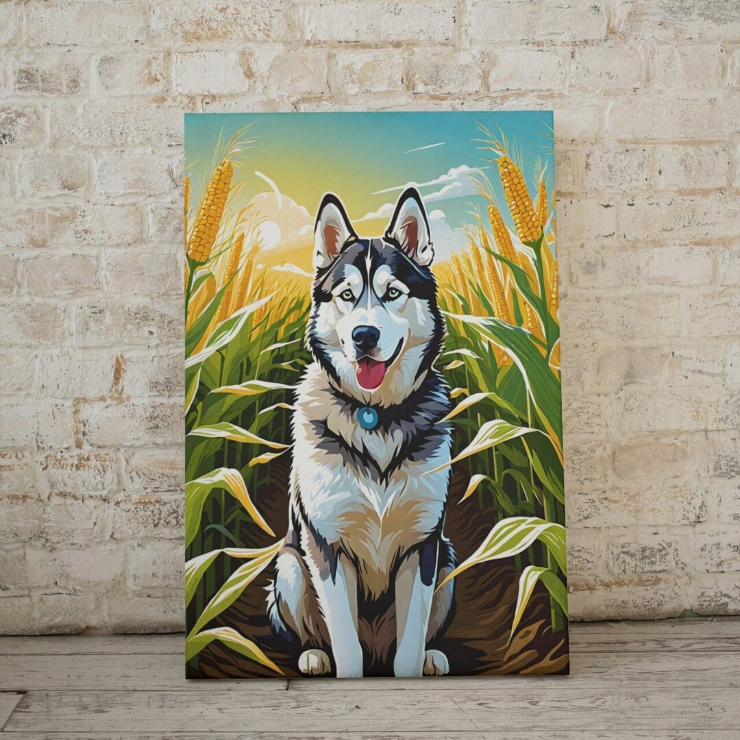 Husky in Corn Fields Illustration. Interior Design for Office ,bedroom ...