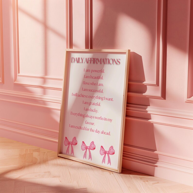 Daily Affirmations Digital Print | Motivational Wall Art | Pink Bow ...