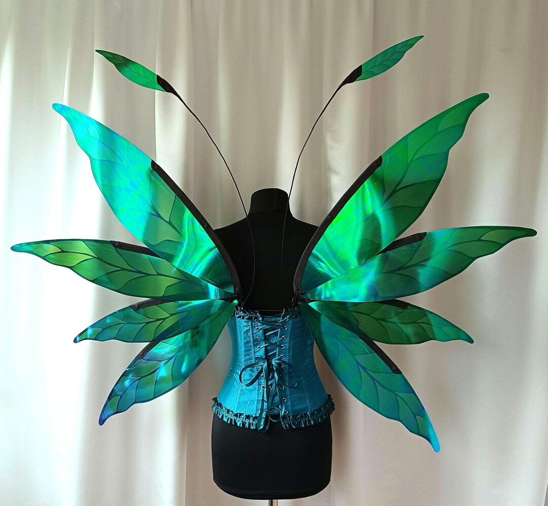 Large Green Iridescent Elf Wings in the Form of Hemp Leaves, Green ...