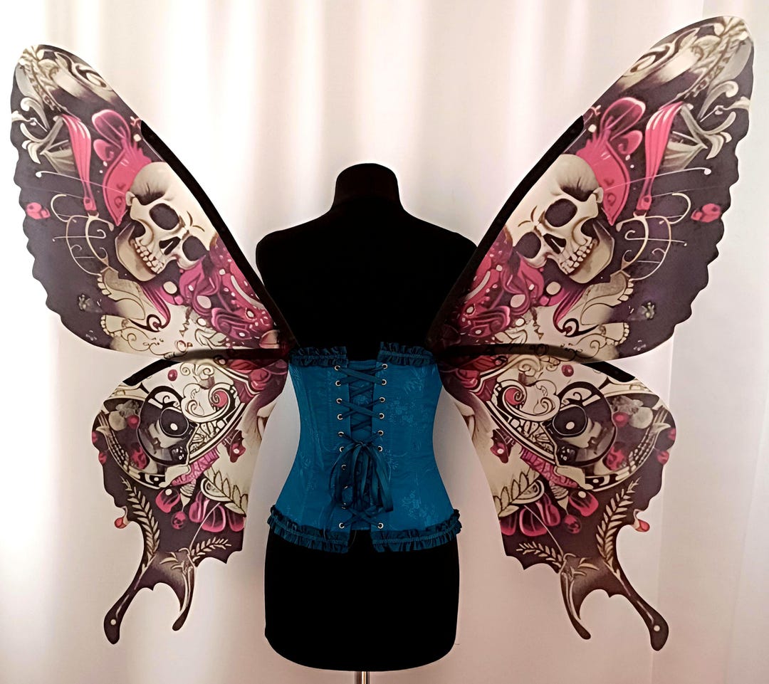 Red and Black Gothic Plastic Butterfly Wings With a Skull Pattern for ...