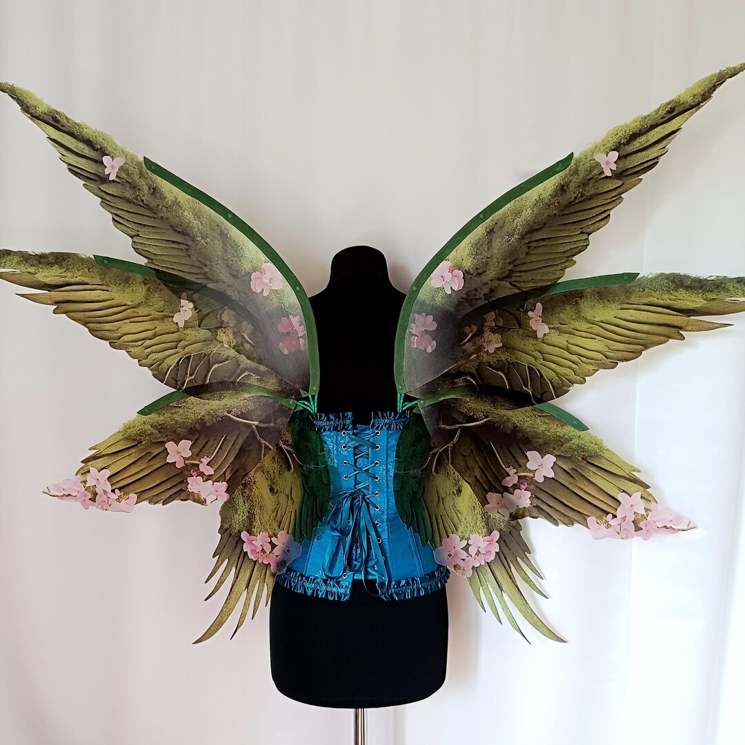 Green Forest Fairy Wings , Plastic Wings With Moss and Flower Pattern ...