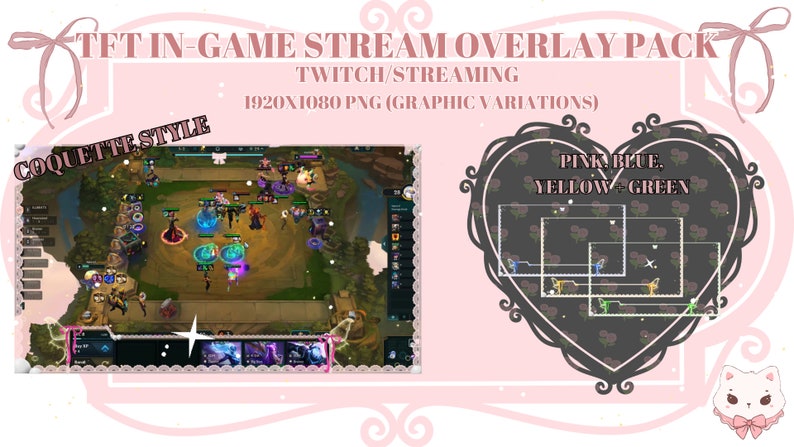 TFT Teamfight Tactics Coquette Style Overlay Pack HUD I Twitch I Youtube I Streaming I Pink I ...