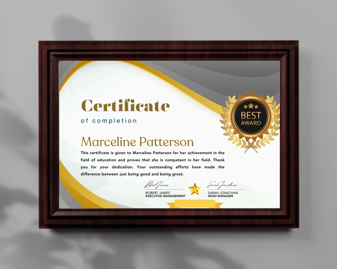 Elegant Certificate of Completion Appreciation Award, Recognition Award ...