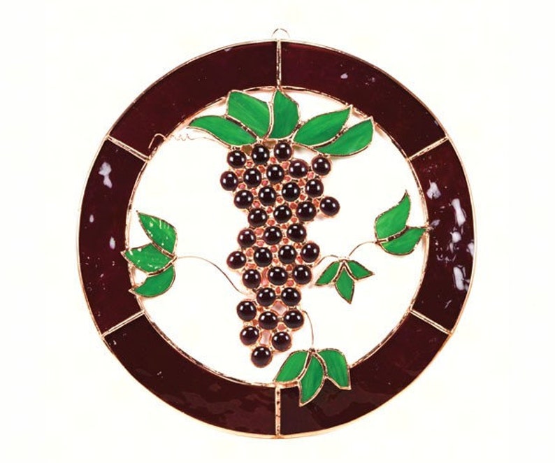 Stained Glass Small Grapes & Vines Circle Window Panel - Etsy