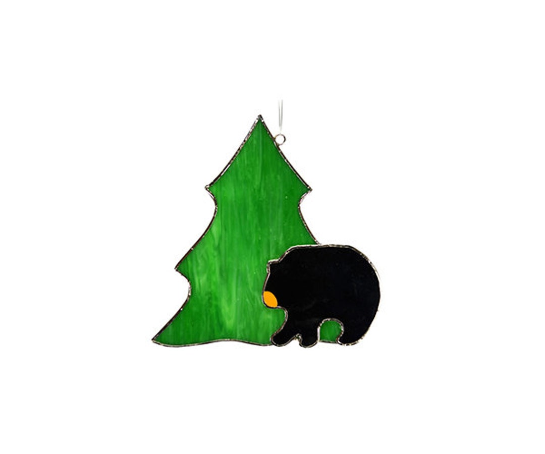 Stained Glass Black Bear With Tree Suncatcher - Etsy