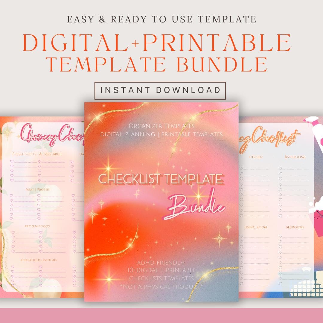 Printable Checklist Planner Bundle, Digital Planner, ADHD Friendly ...