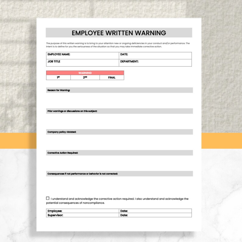 Employee Written Warning | Notice - Etsy