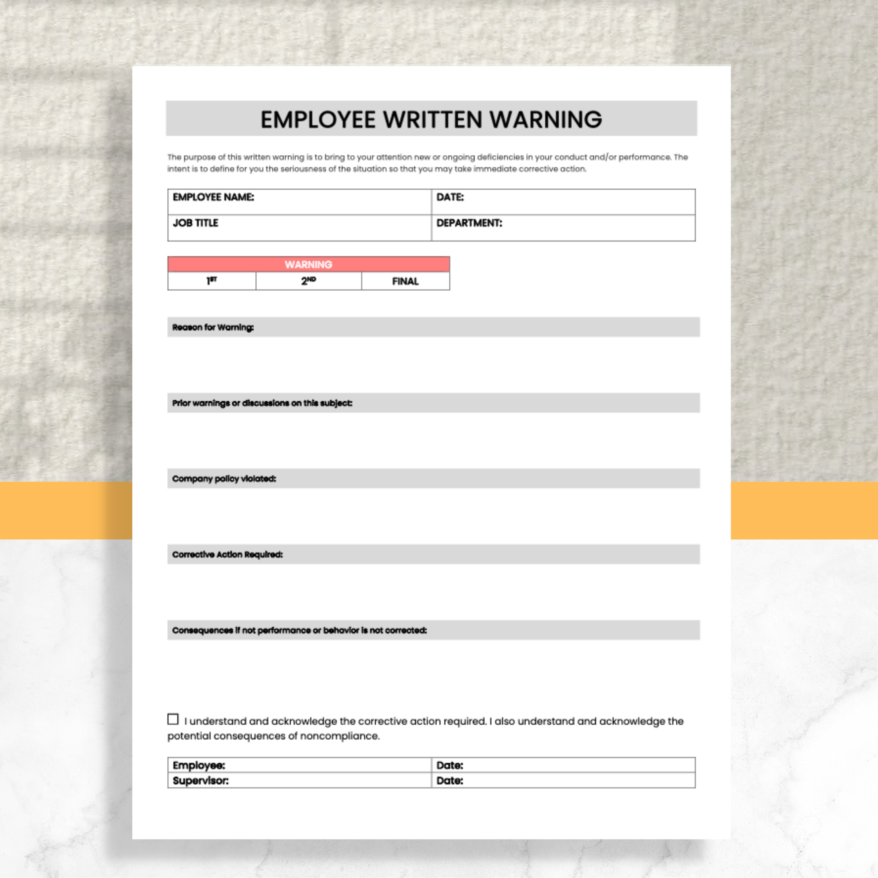Employee Written Warning | Notice - Etsy