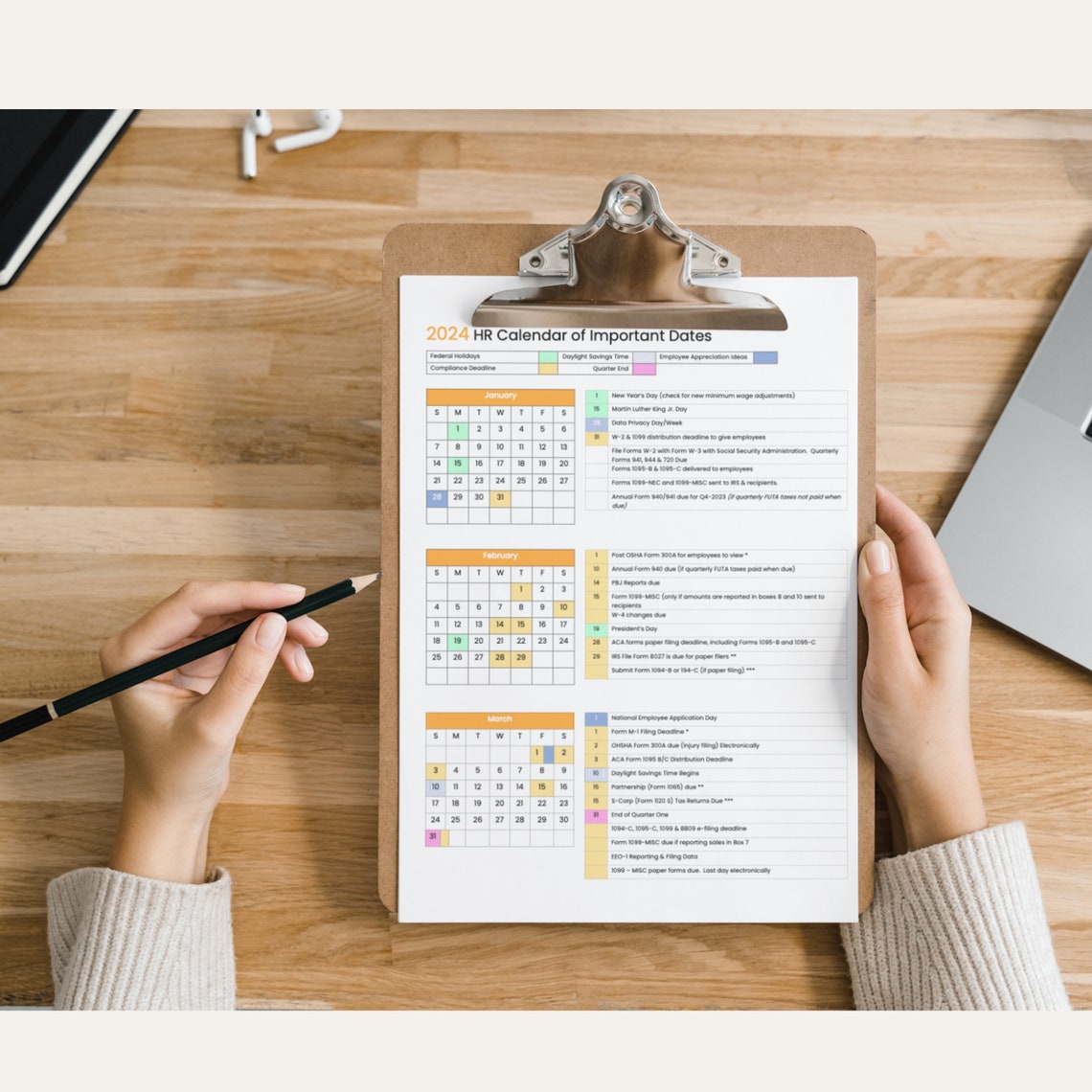 2024 HR Calendar Key Dates | Compliance Deadlines | Federal Holidays ...